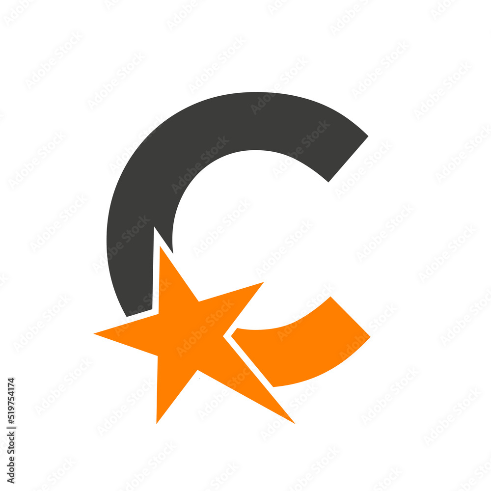 Letter C Negative Space Star Logo Vector Template. Minimal Star Symbol ...