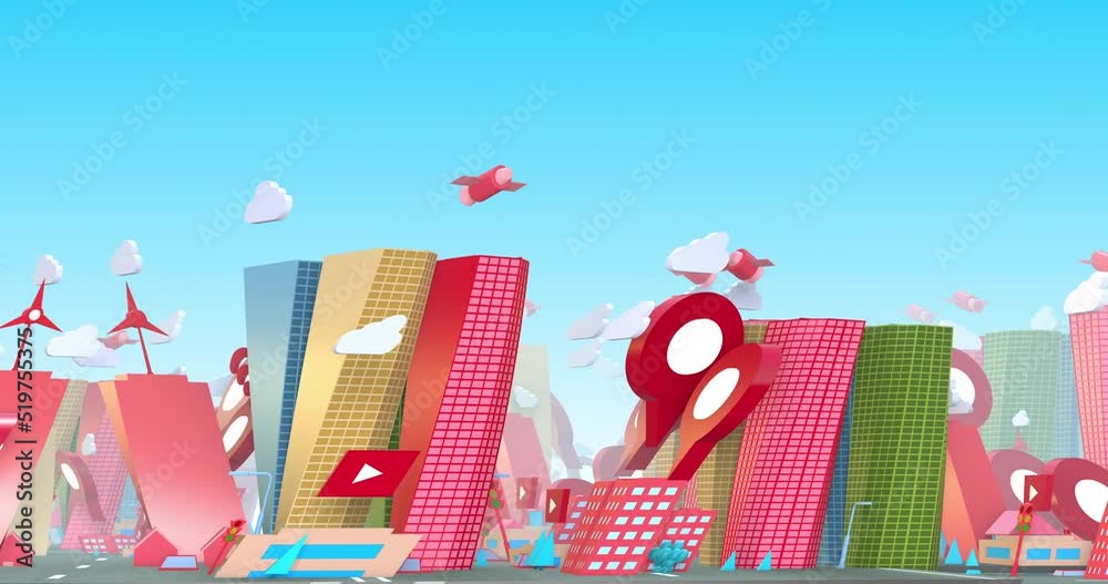 Cartoon Style Smart City Concept. Dancing Skyscrapers. Perfect Loop ...