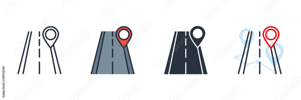 road icon logo vector illustration. road and pin location symbol ...