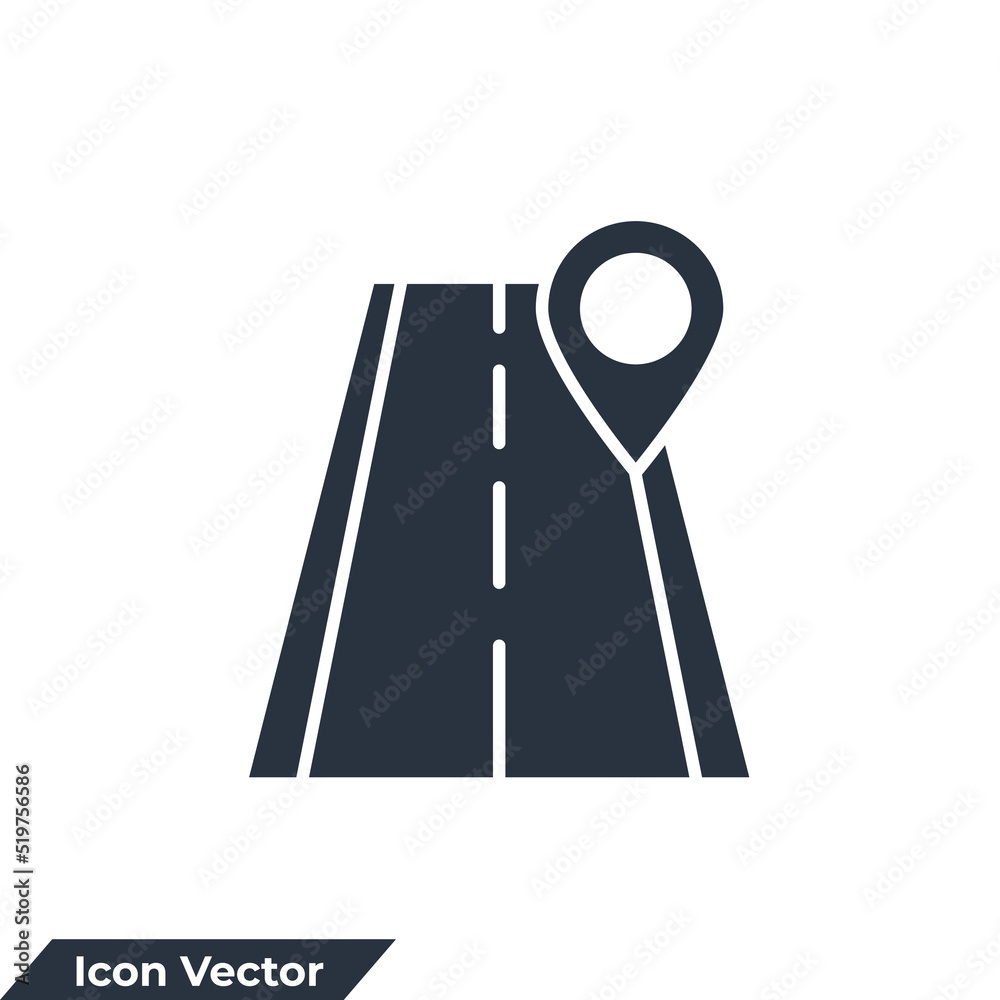 road icon logo vector illustration. road and pin location symbol ...