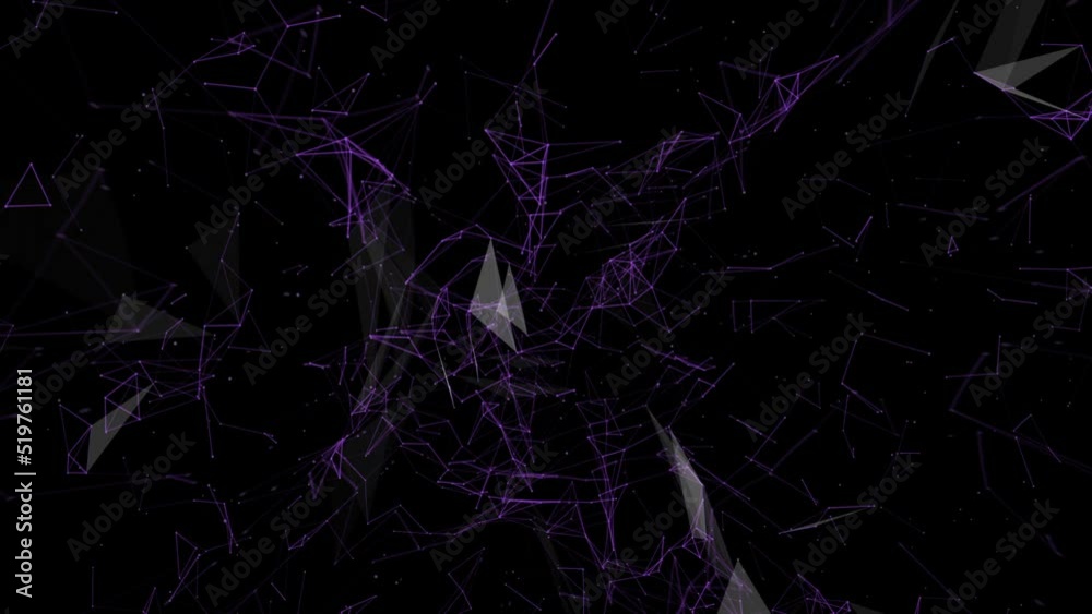 Purple motion video with plexus polygon particles, modern futuristic or big data technology ...