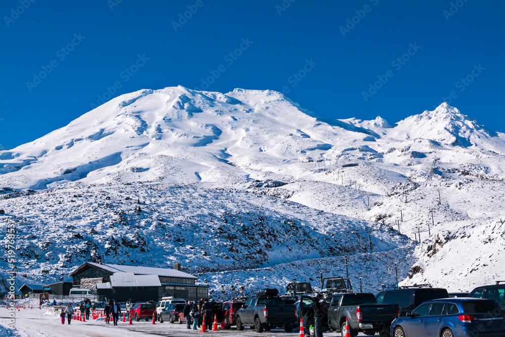 Busy ski resort in winter mountains. Turoa ski field at Mt Ruapehu, New ... Busy ski resort in winter mountains. Turoa ski field at Mt Ruapehu, New ...