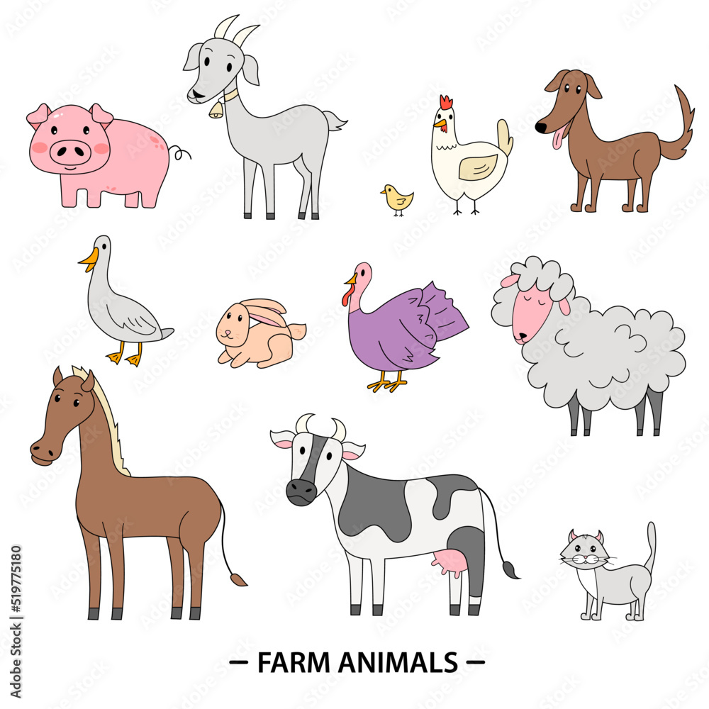 Farm life clipart set. Big collection of farm animals. Agriculture ...