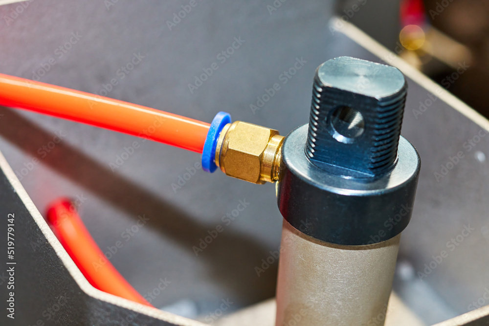 pneumatic system tubes connected to the pneumatic cylinder Stock Photo ...