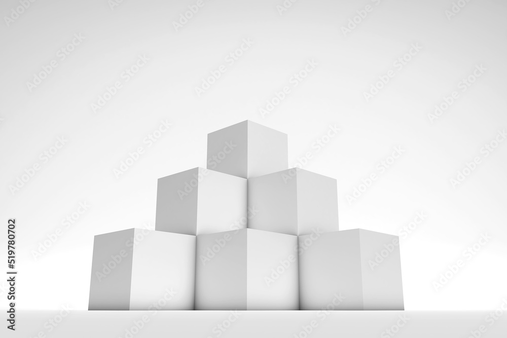 White cube boxes on white background for display. 3d rendering. Stock ...