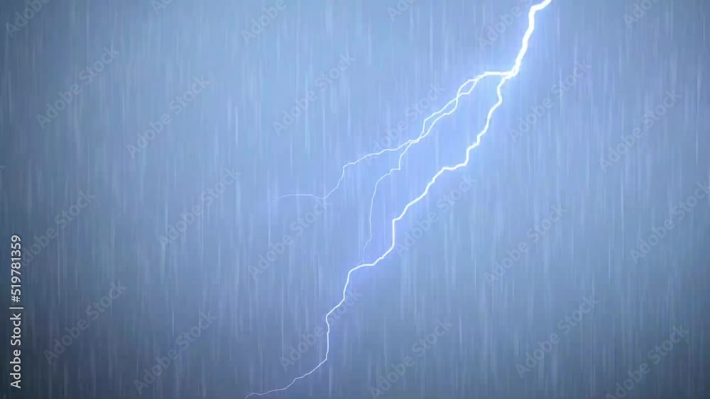 Rain Falling with Lightning Strikes Animation 4K. Stunning Lightning In Storm and Clouds - 3D ...