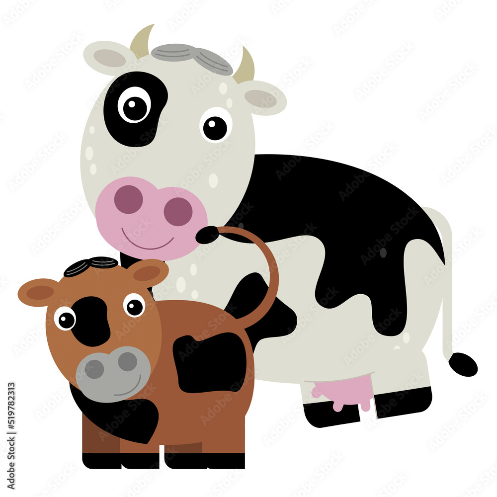 cartoon scene happy cow family Illustration Stock Illustration | Adobe ...