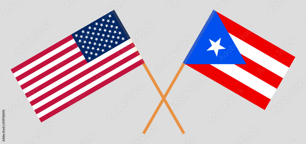 Crossed flags of the USA and Puerto Rico. Official colors. Correct ...