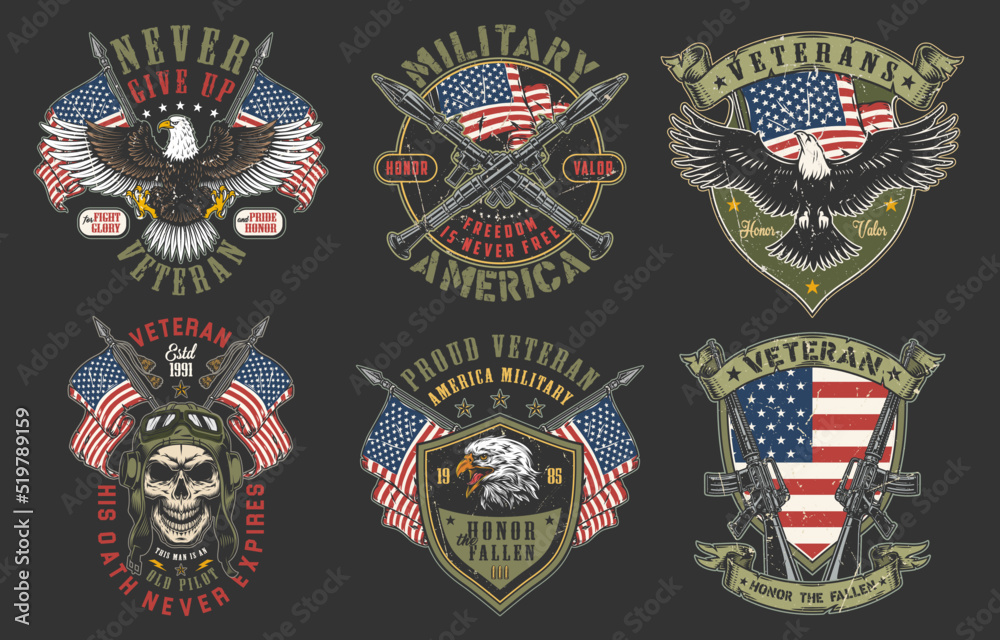 Military America set colorful poster Stock Vector | Adobe Stock