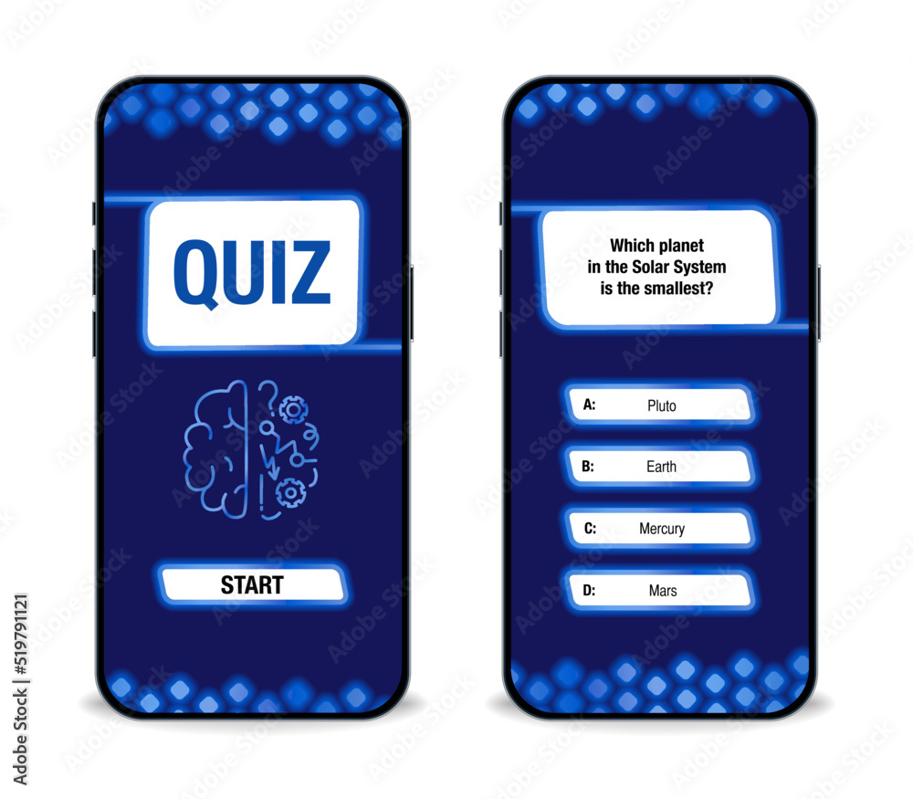 The template of the mobile application interface for the quiz on a dark ...