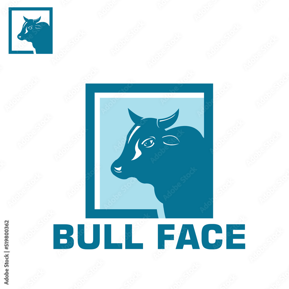 bull face logo, great silhouette of cattle head in blue color, vector ...