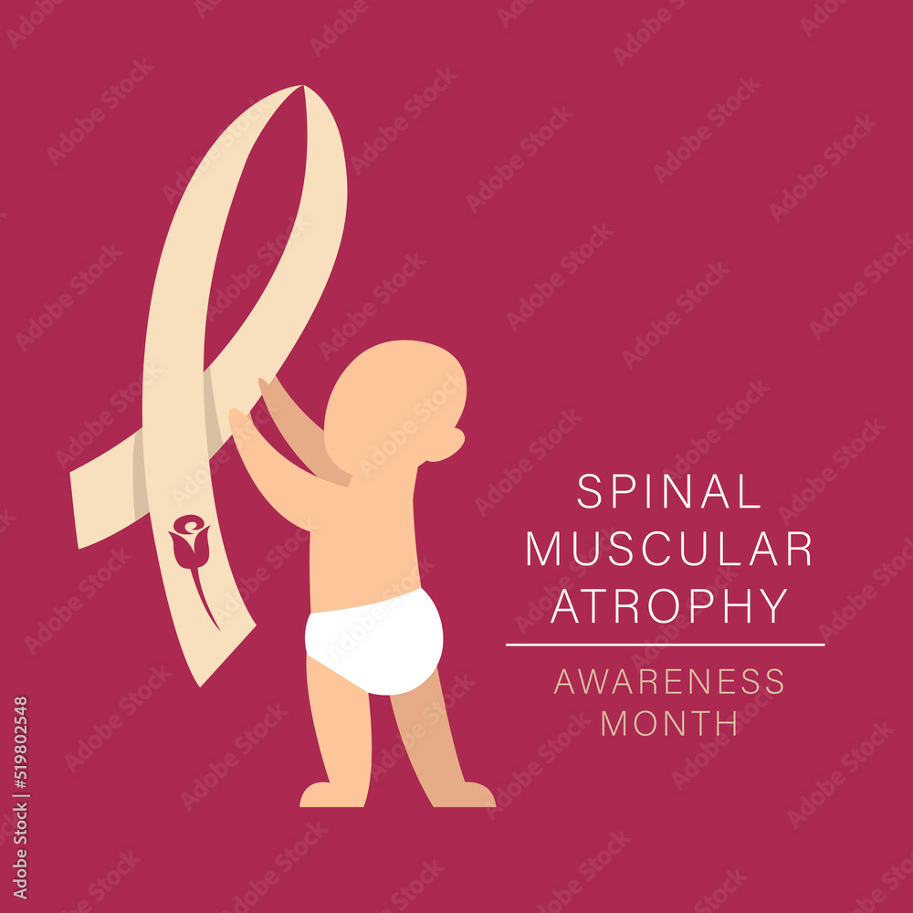 A square vector image with a baby and spinal muscular atrophy symbols ...