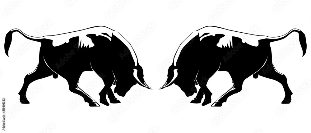 Bull logo design on white background.silhouette of bull fight Stock ...