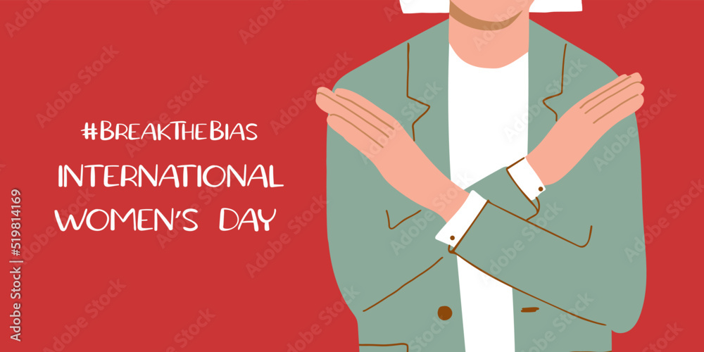 Horizontal poster with a woman with her arms crossed over her arms ...