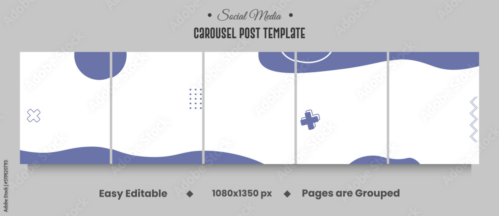 Instagram and social media carousel post template with five pages Stock ...