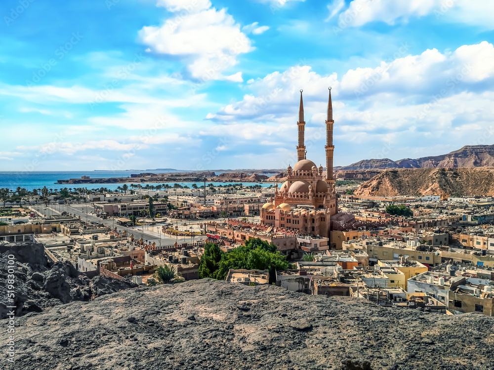 Drone view of the Old Market and Al Sahaba Mosque in Sharm El Sheikh ...