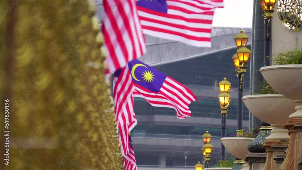 Video Stock Windy day Malaysia Flag waving waving along the road ...