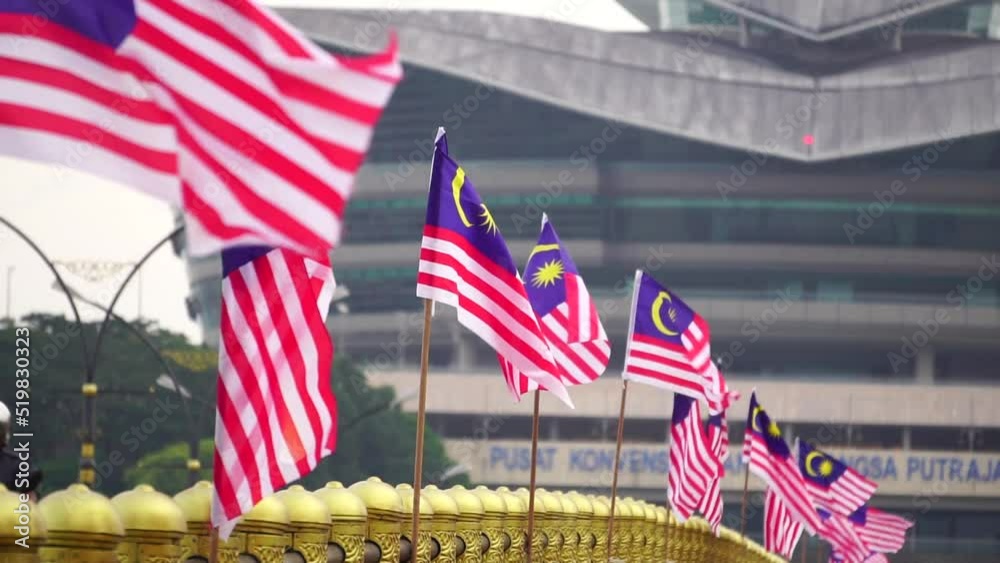 Video Stock Windy day Malaysia Flag waving waving along the road ...