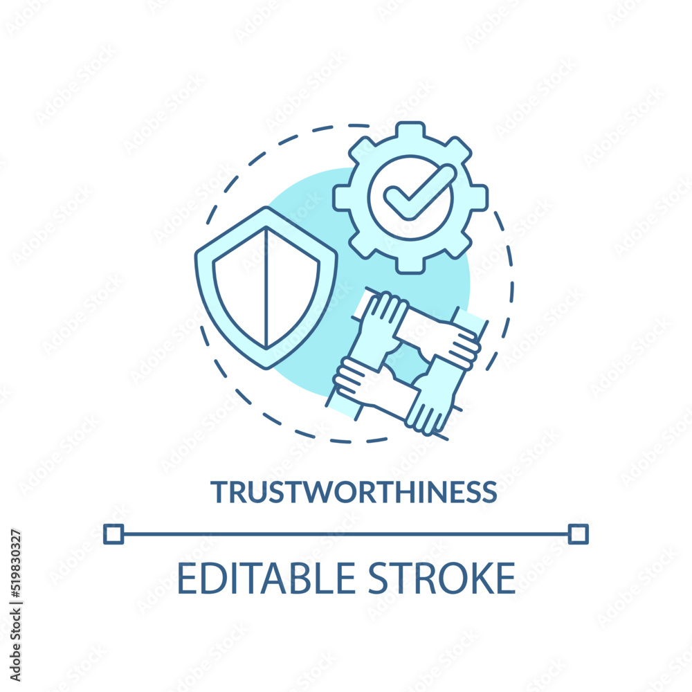 Trustworthiness turquoise concept icon. Type of business ethics ...