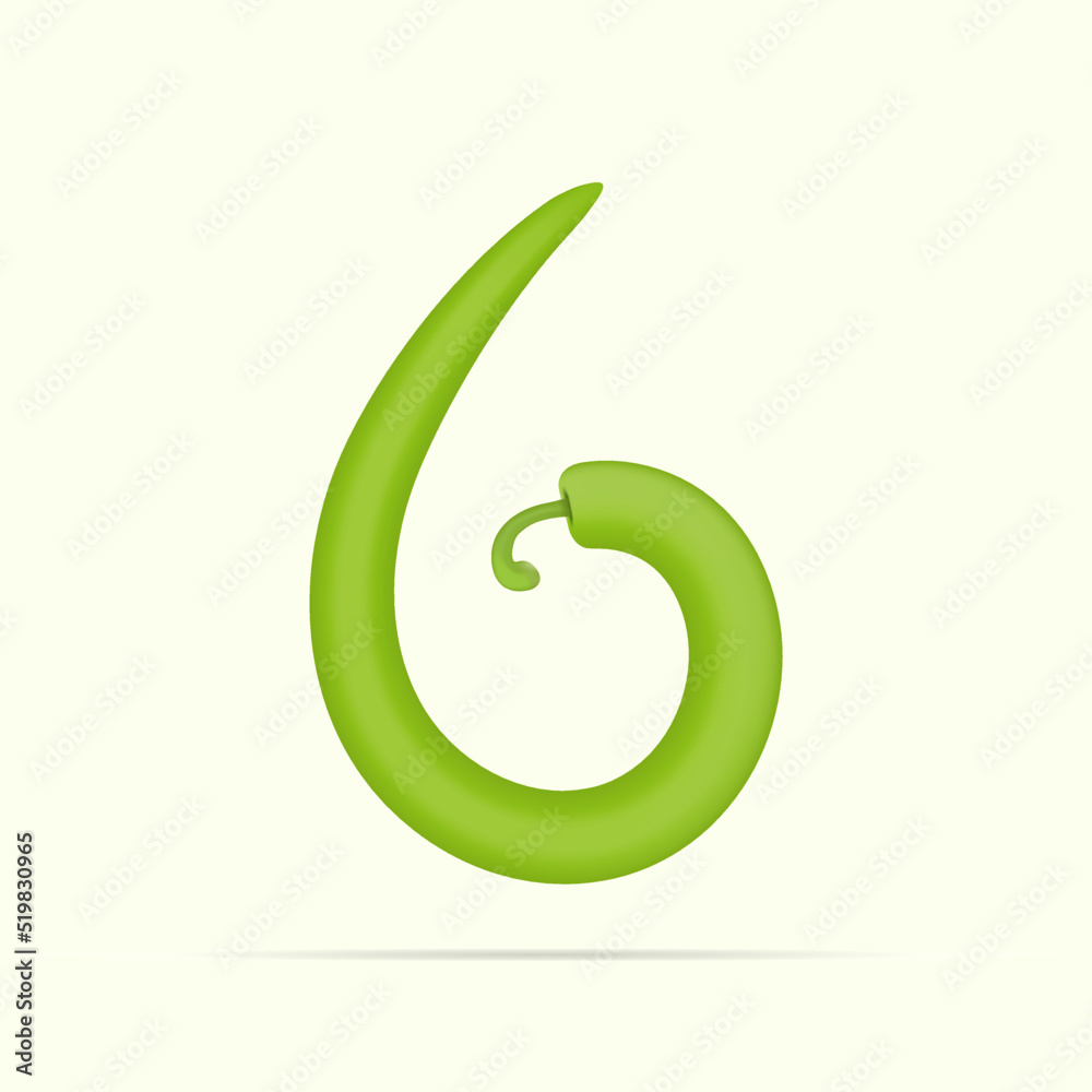 6 number green chili peppers design. Vector vegetable font for healthy ...