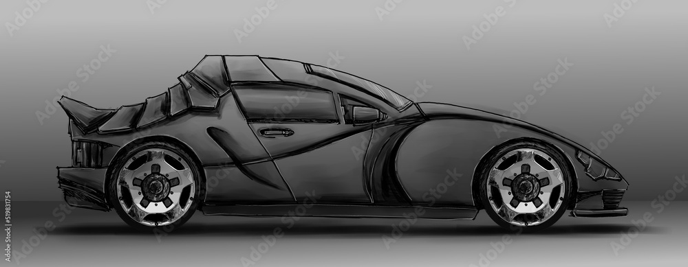 Concept car, sketch - digital painting Stock Illustration | Adobe Stock