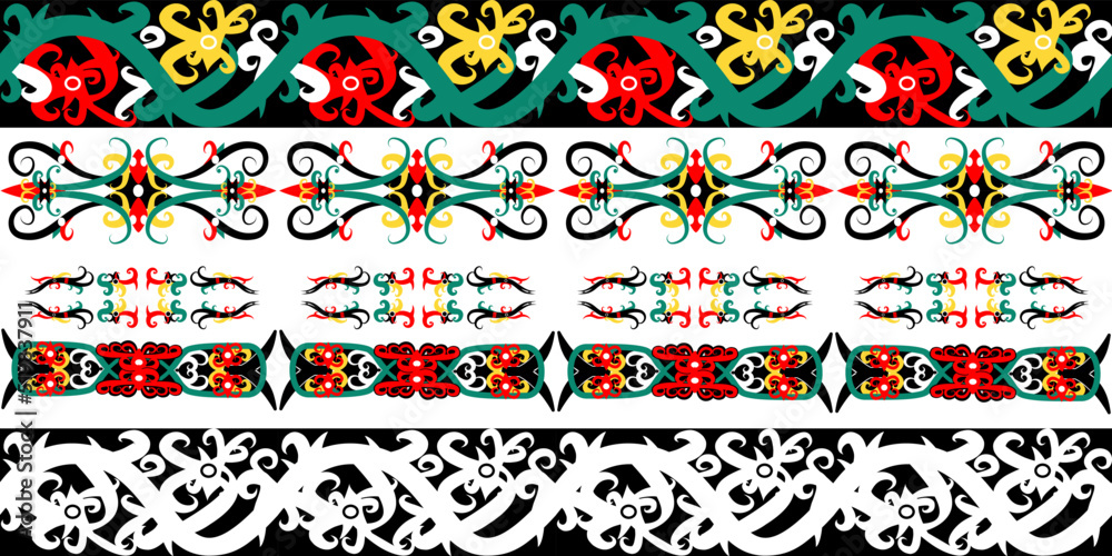 traditional dayak tribe from kalimantan tengah seamless border or frame ...