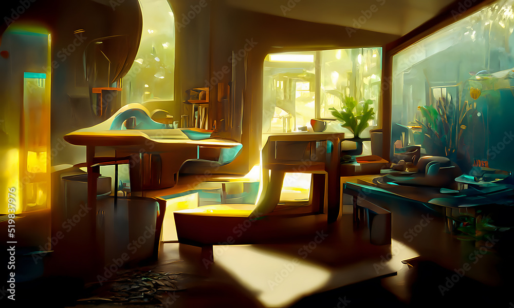 Artistic painting conception of a room interior. Natural colors ...