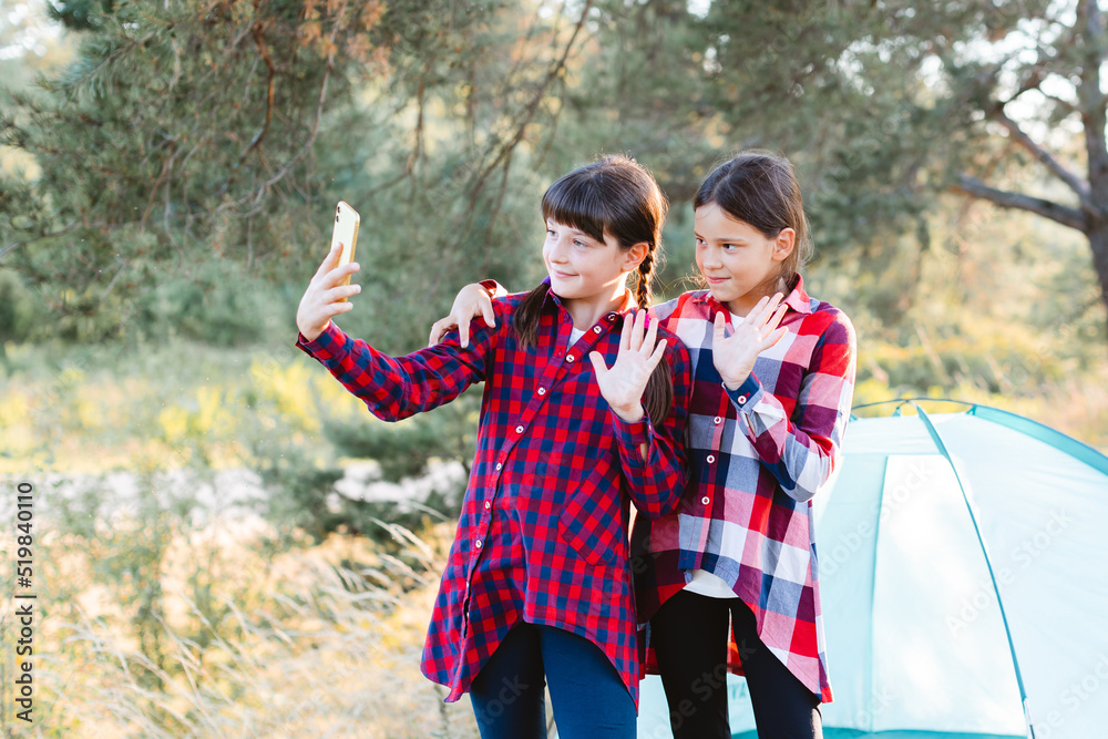 Lets go camping. Family camping. Reach destination place. Cheerful ...