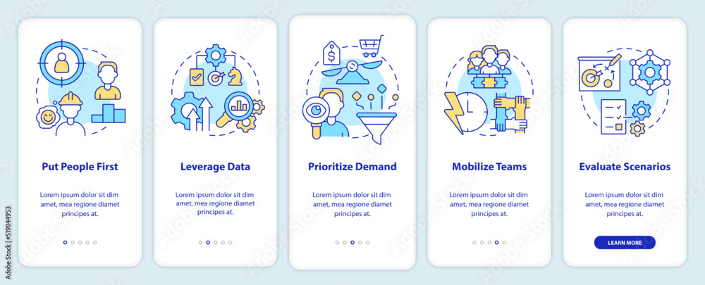 Supply Chain Priorities Onboarding Mobile App Screen Management Walkthrough 5 Steps Editable