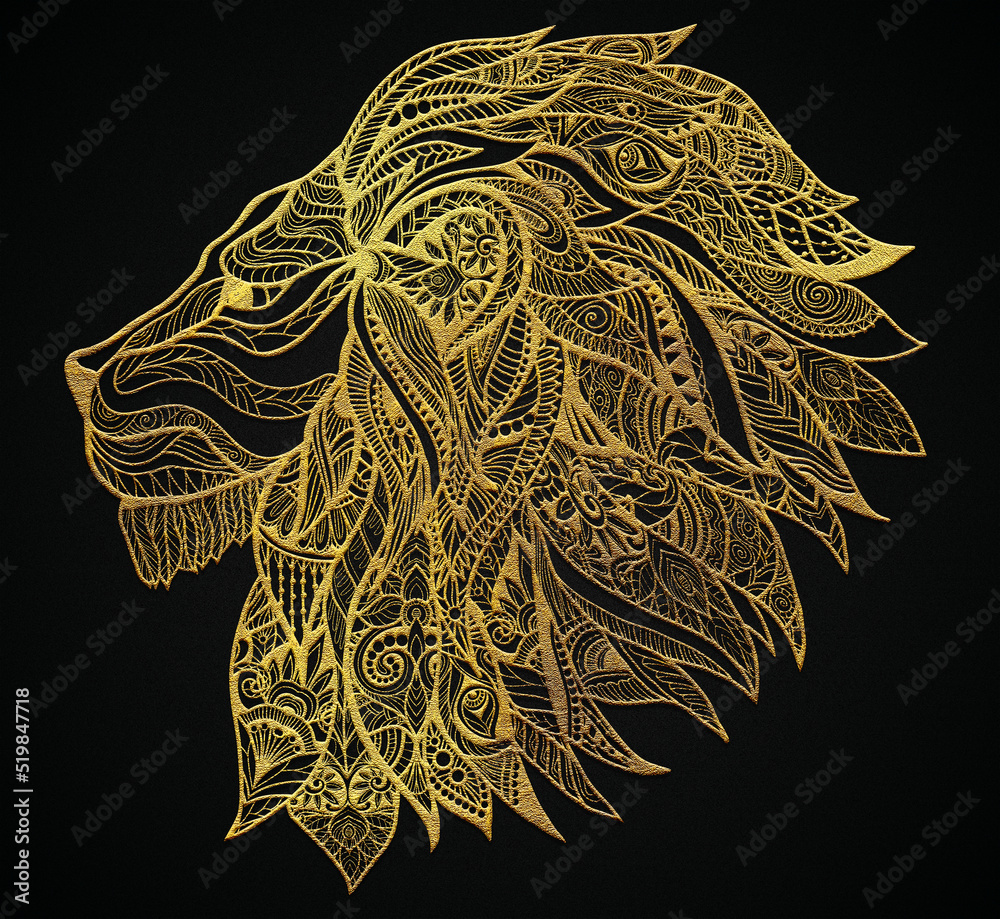 lion detailed design side face with golden effect Stock Illustration ...