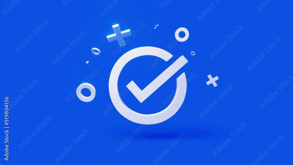 Checkmark 3d icon on a simple blue background 4k seamless animation ...
