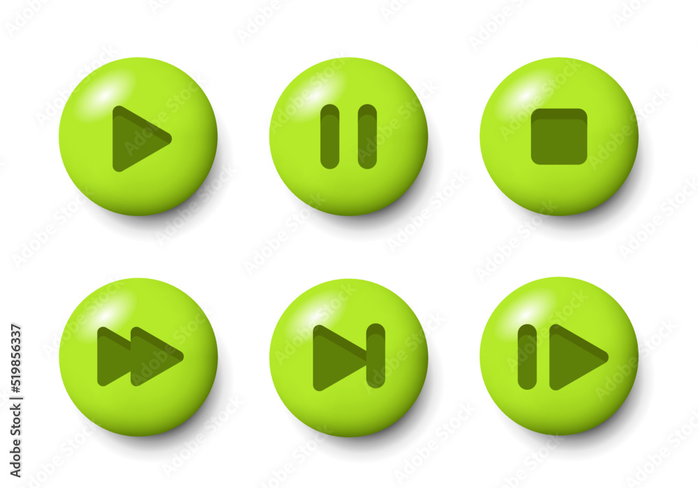 Multimedia buttons. Set of 3d play buttons. Cartoon icons Play, pause ...