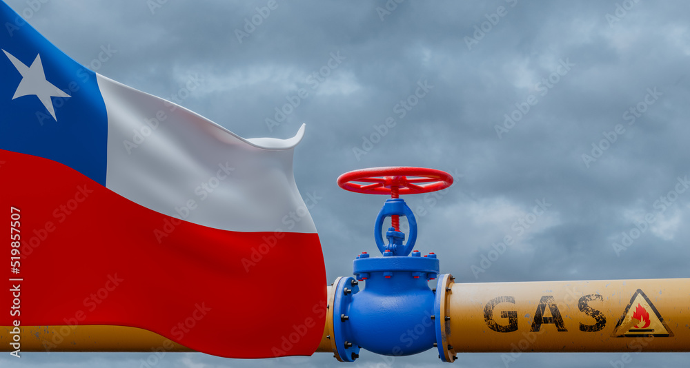 Chile gas, valve on the main gas pipeline Chile, Pipeline with flag ...