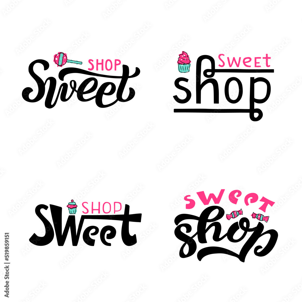 Handdrawn vector illustration with 4 color lettering variants on white ...