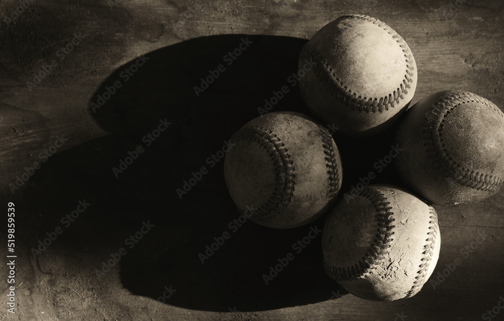 Sepia tone of old grunge texture on baseballs with shadow background ...