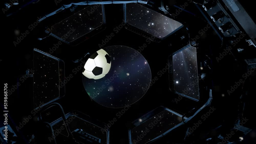 Soccer Ball in Space seen from the Window of a Spaceship. Elements of ...