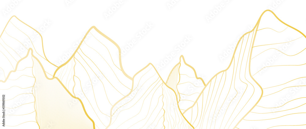 Vector illustration. Golden art deco mountains isolated on a yellow ...
