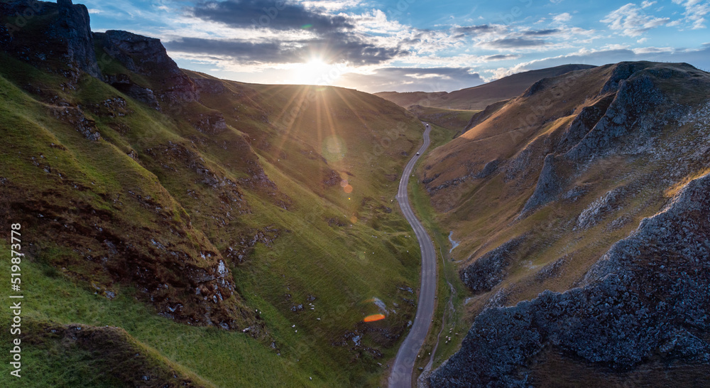 Winnats Pass in National Park Peak District in England before sunset ...