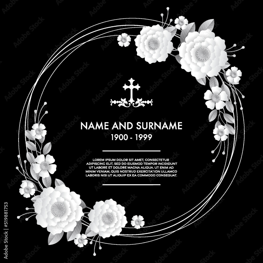 Memorial funeral card templates with flowers paper cut. Stock Vector ...
