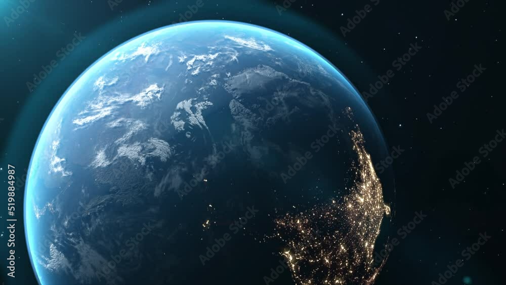 Beautiful 3d earth planet animation. Space Zoom spinning view, World ...