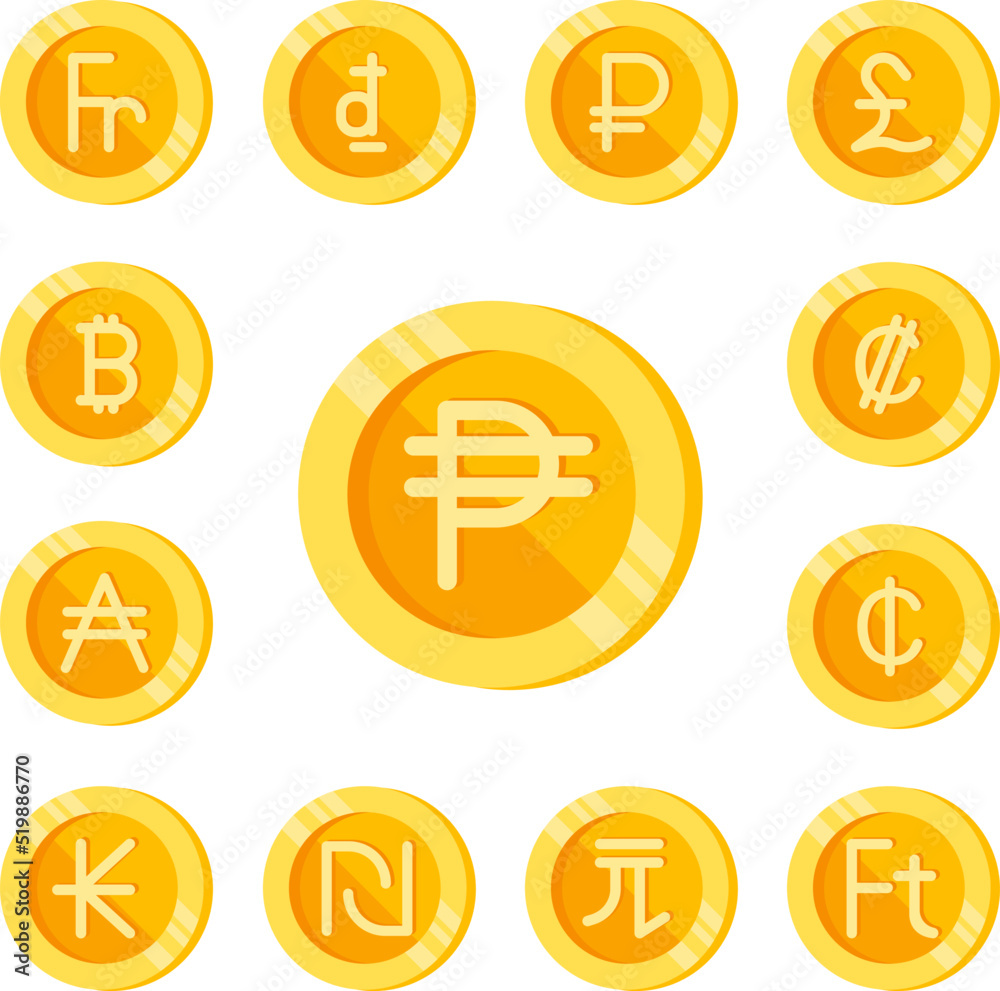 Philippine peso, coin, money color icon in a collection with other ...