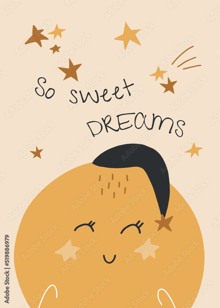 Sweet dreams printable poster for kids. Nursery vector illustration ...