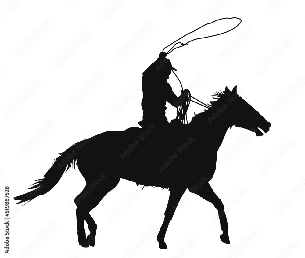 cowboy holding a lasso rides a horse, isolated vector silhouette Stock Vector | Adobe Stock
