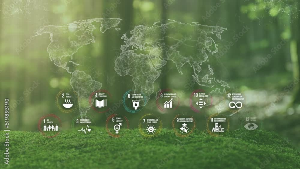 The 17 Global Goals With Plexus Grid World Map On Moss Real Nature ...