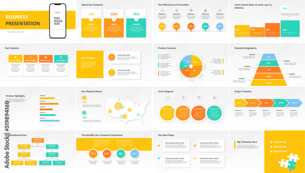 Business Presentation Template with Infographics: 16 slide layouts for ...