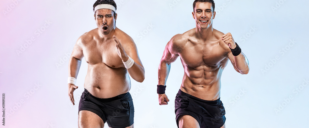 Before and After Weight Loss fitness Transformation. Fat to fit concept ...