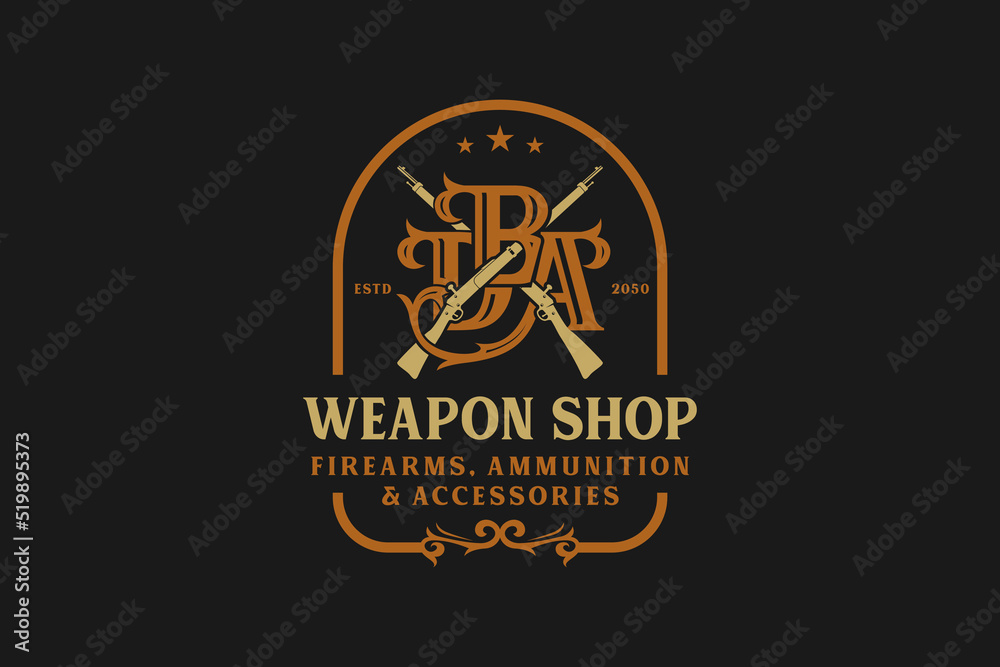 Military old rifle logo design symbol badge icon bullet firearm soldier ...
