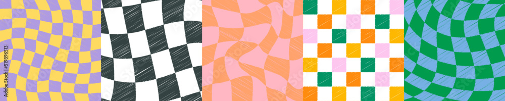 Colorful trendy checker board grid background collection. Set of ...