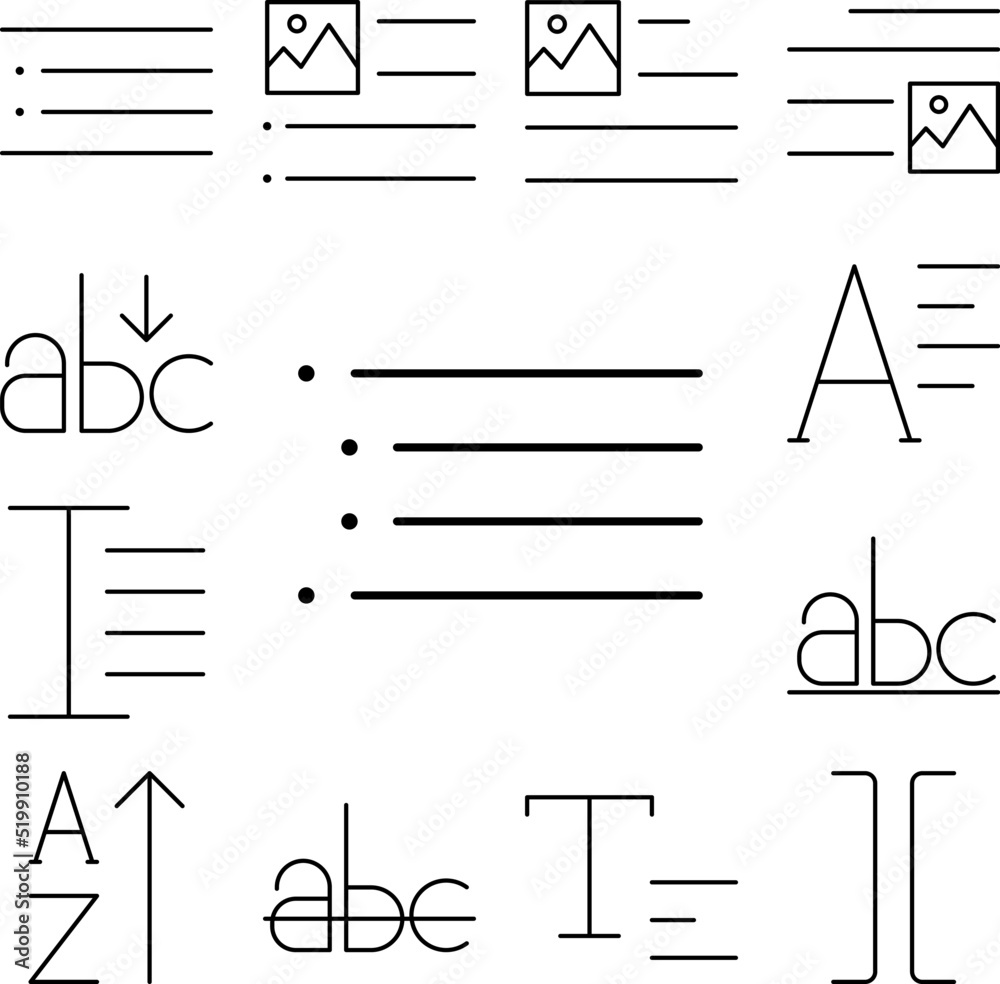 format, indent, list icon in a collection with other items Stock Vector ...