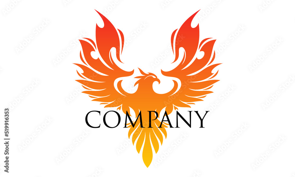 Red Color Phoenix Bird with Spread Wing Logo Design Stock Vector | Adobe Stock
